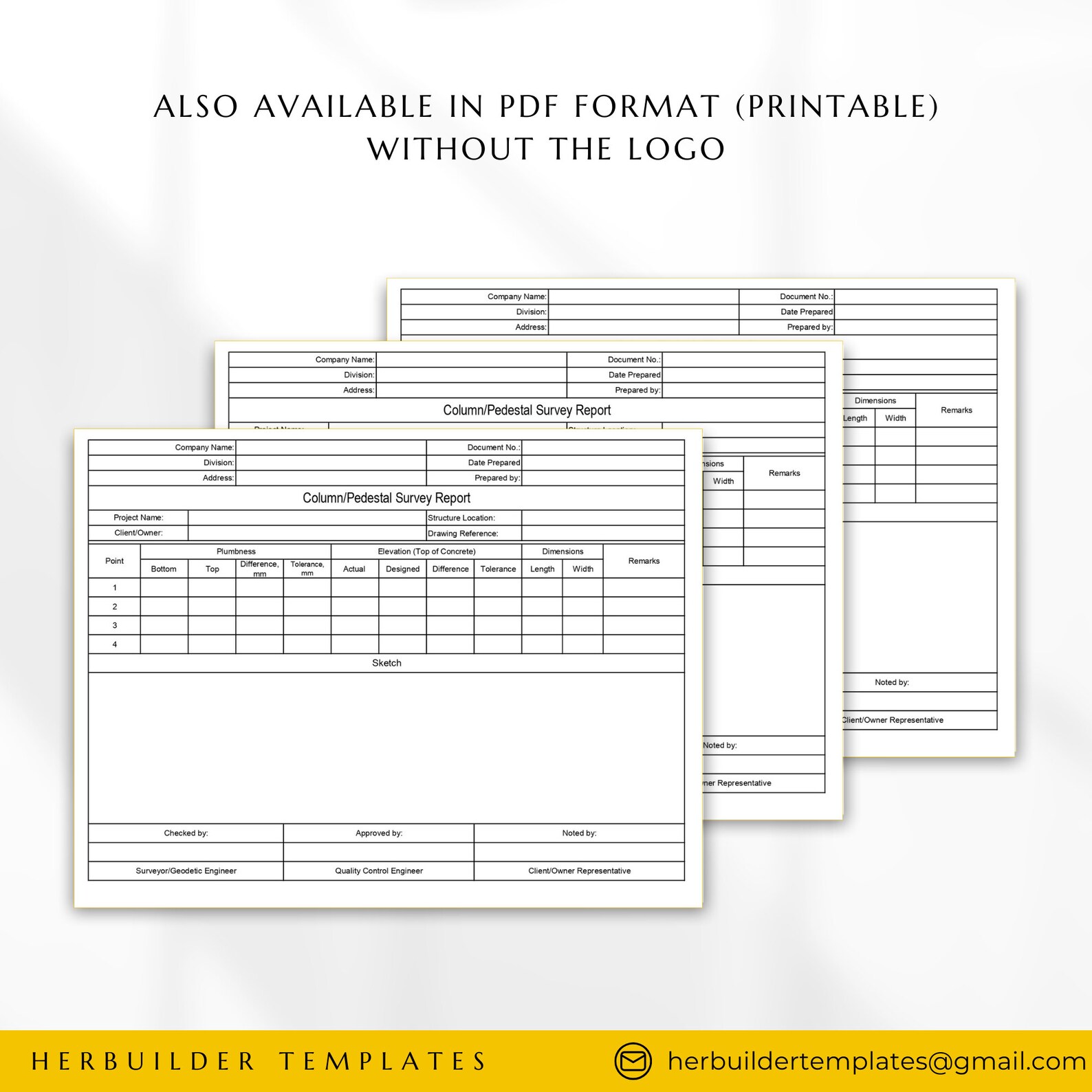 Column and Pedestal Survey Report Form, Geodetic Engineer's Form ...