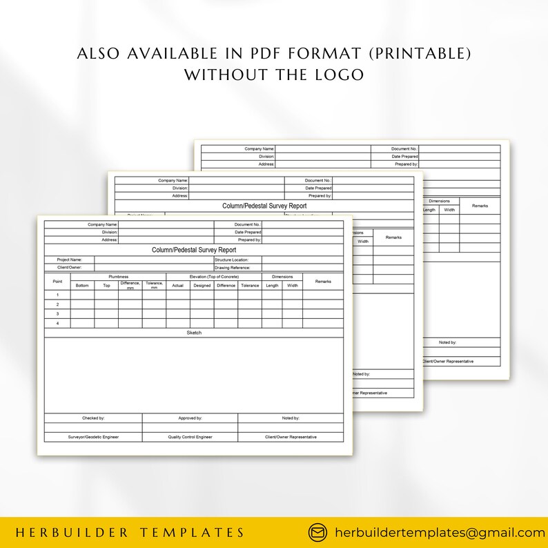 Column and Pedestal Survey Report Form, Geodetic Engineer's Form ...