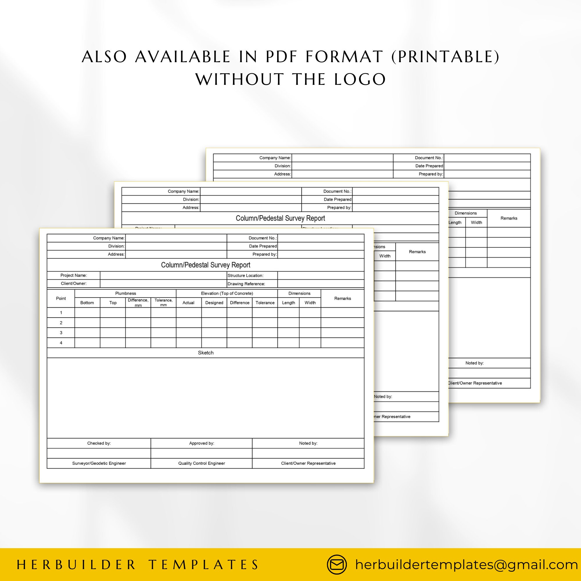 Column and Pedestal Survey Report Form, Geodetic Engineer's Form ...