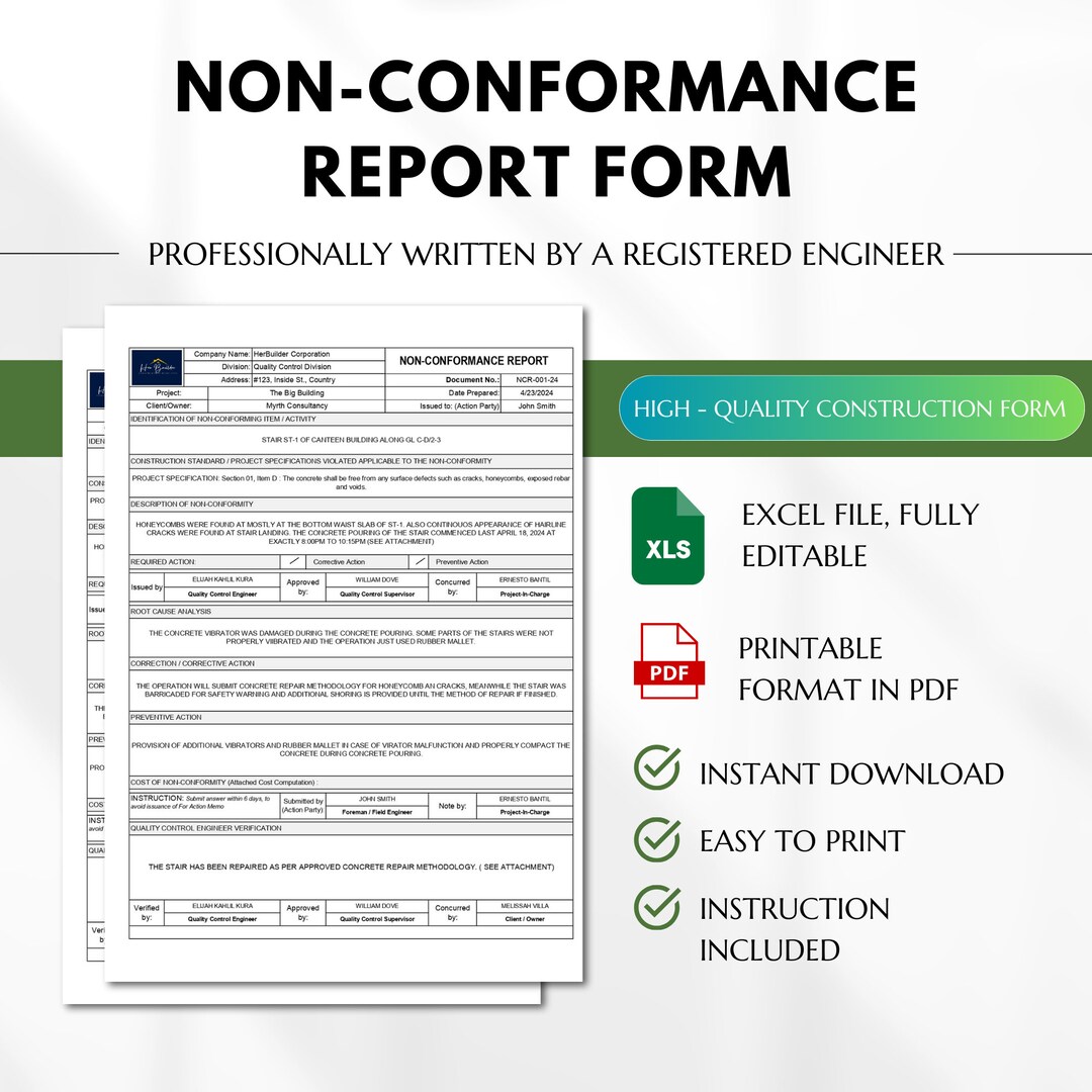Non-conformance Report for Construction, Non-conformity Report, Quality ...