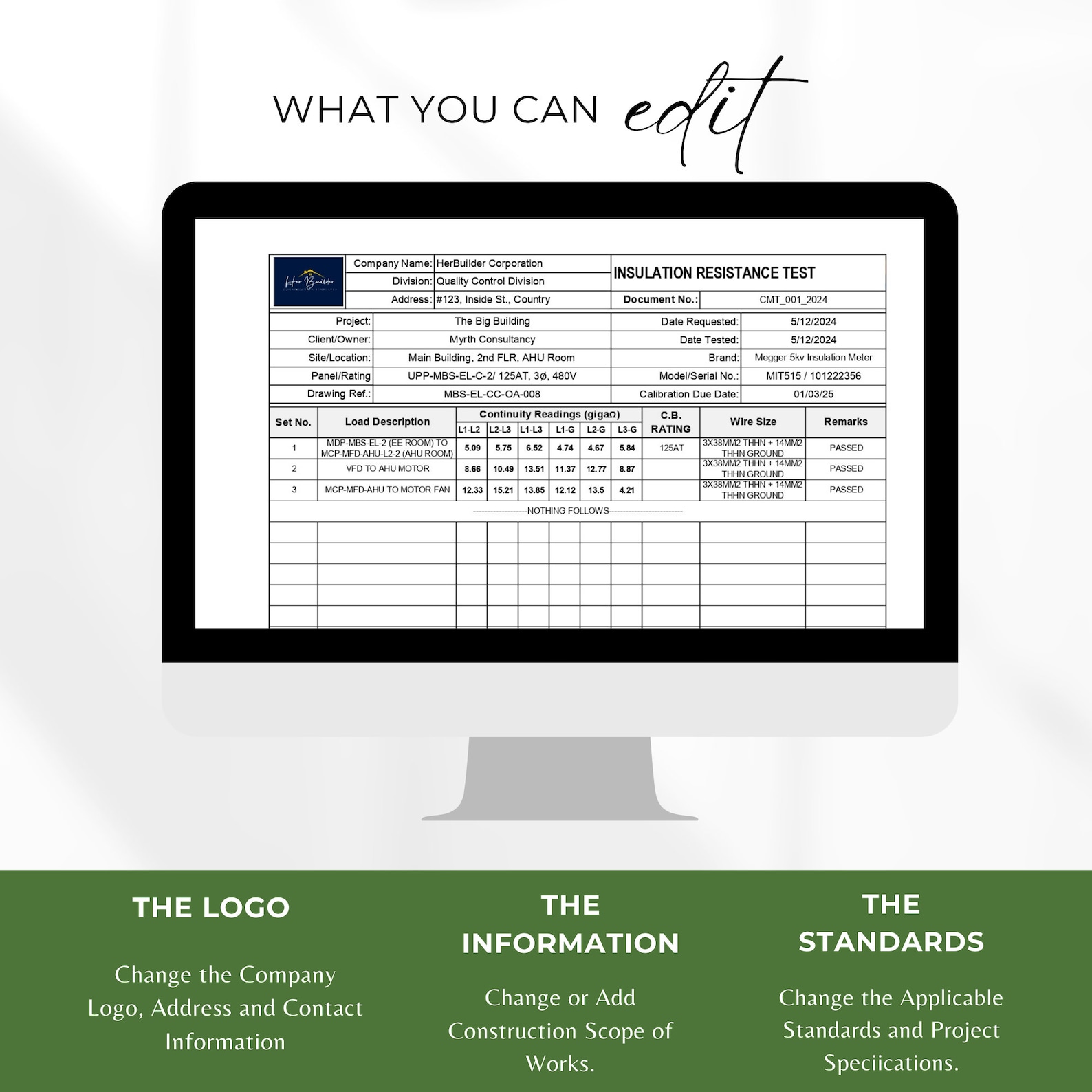 Insulation Resistance Test Form, Electrical Insulation Test, Electrical ...