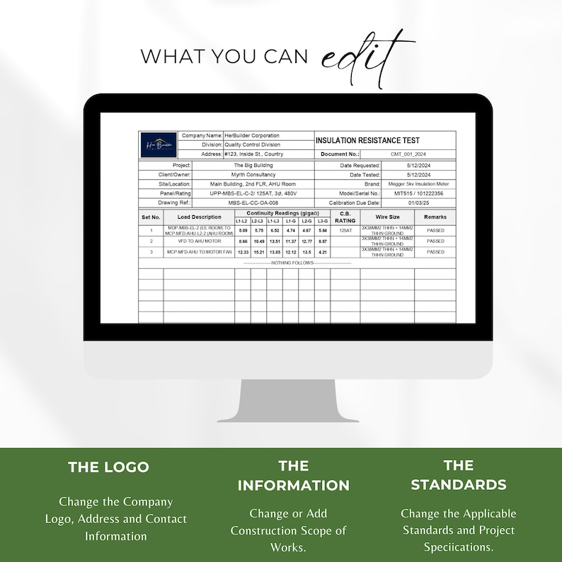Insulation Resistance Test Form, Electrical Insulation Test, Electrical ...