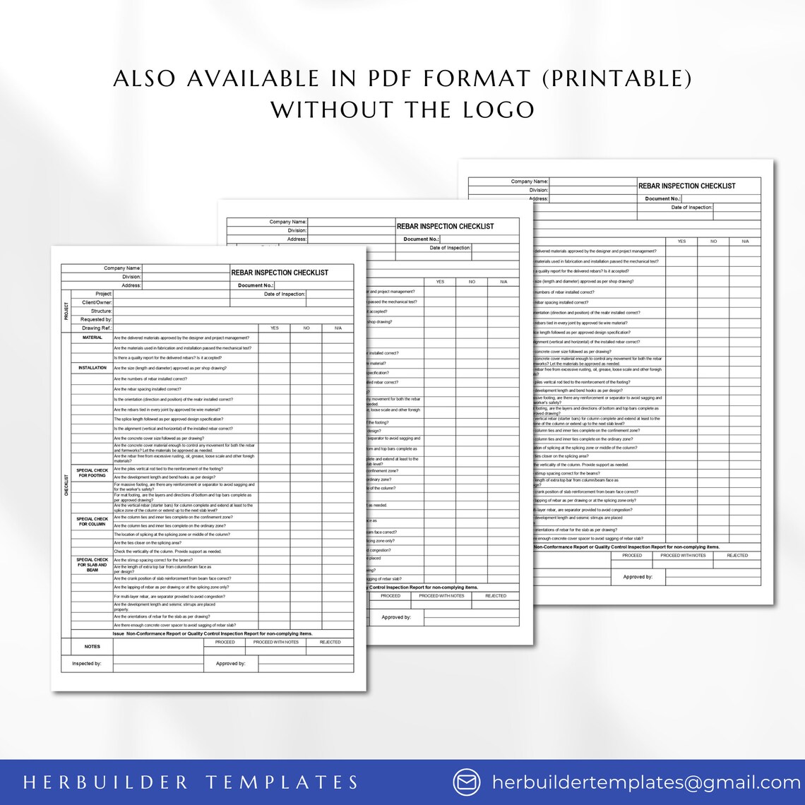 Rebar Inspection Checklist, Reinforcement Checklist, Quality Control ...