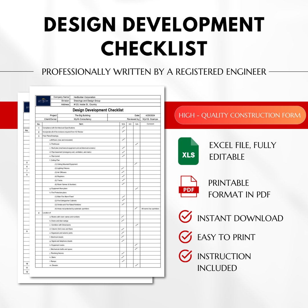 Design Development Checklist of a Construction Project, Drawing ...