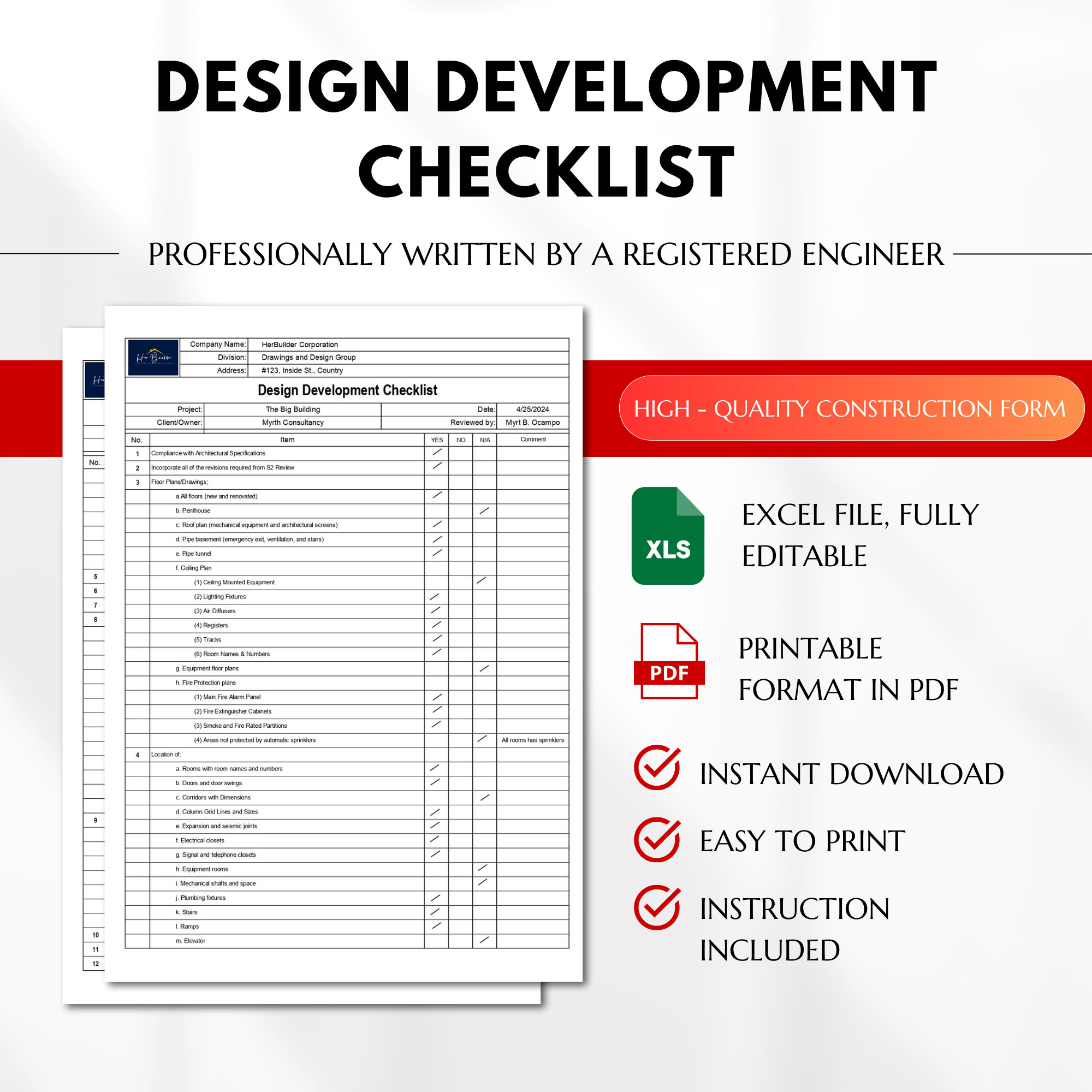 Design Development Checklist of a Construction Project, Drawing ...