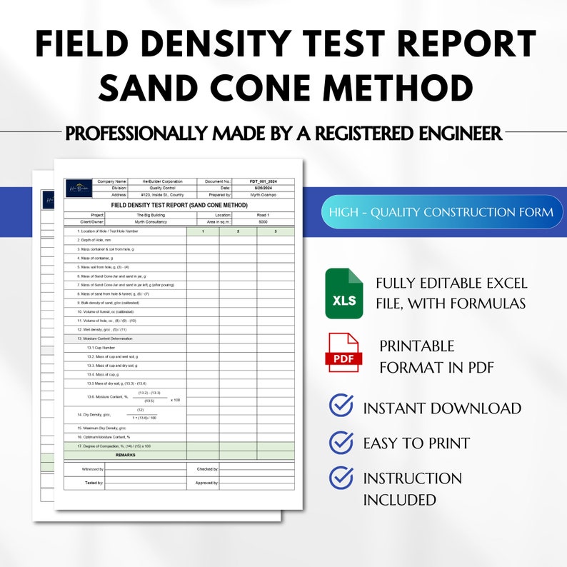 Field Density Test Report, Sand Cone Method Test, Soil Density ...