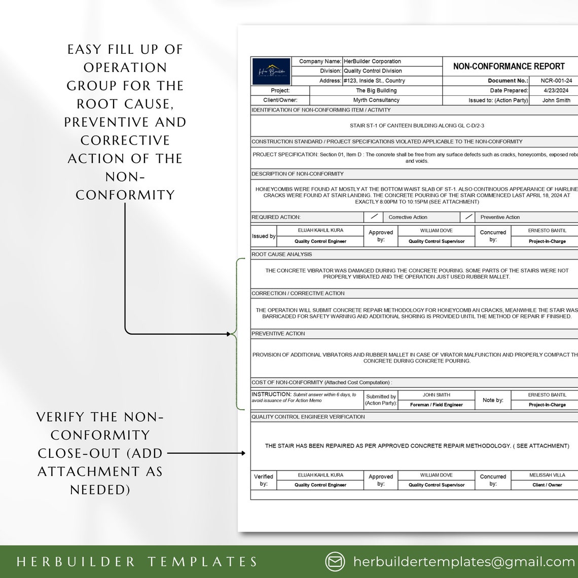 Non-conformance Report for Construction, Non-conformity Report, Quality ...