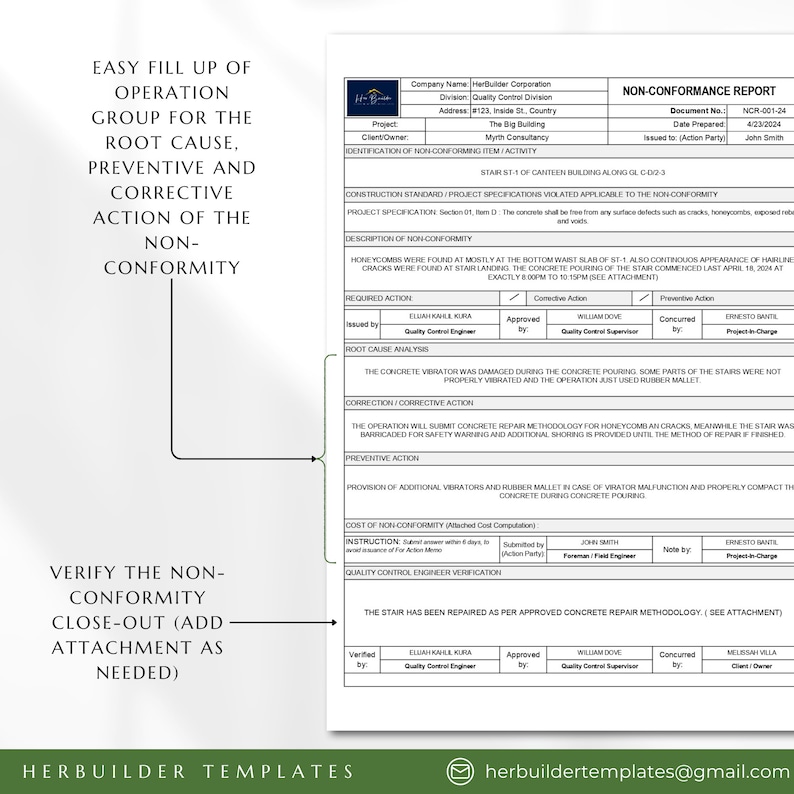 Non-conformance Report for Construction, Non-conformity Report, Quality ...