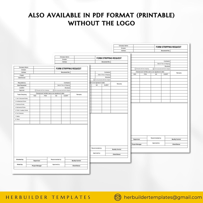 Formworks Stripping Request, Form Shutter Request Form, Formworks ...