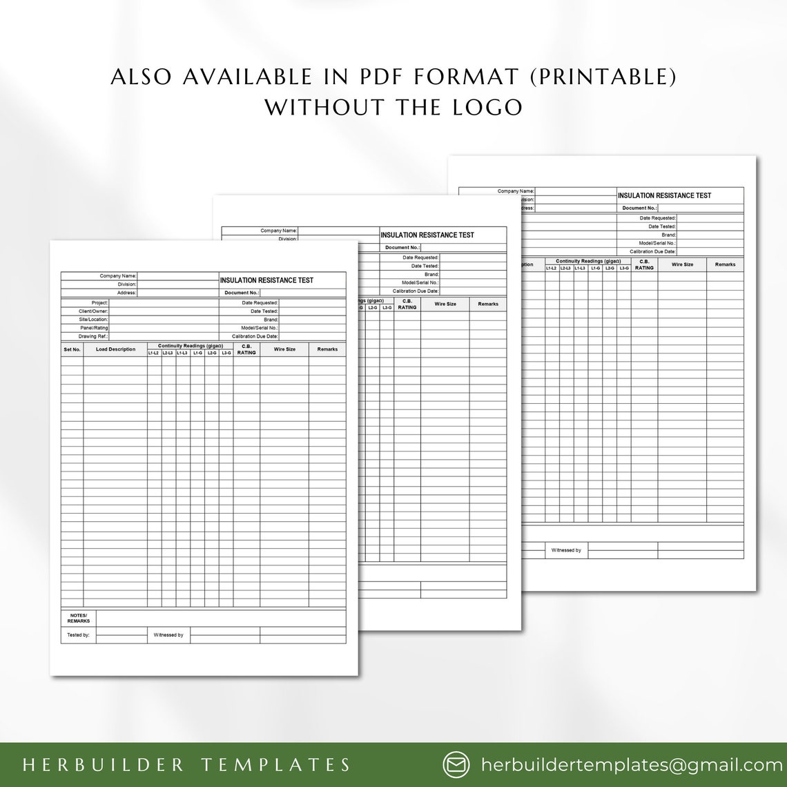 Insulation Resistance Test Form, Electrical Insulation Test, Electrical ...