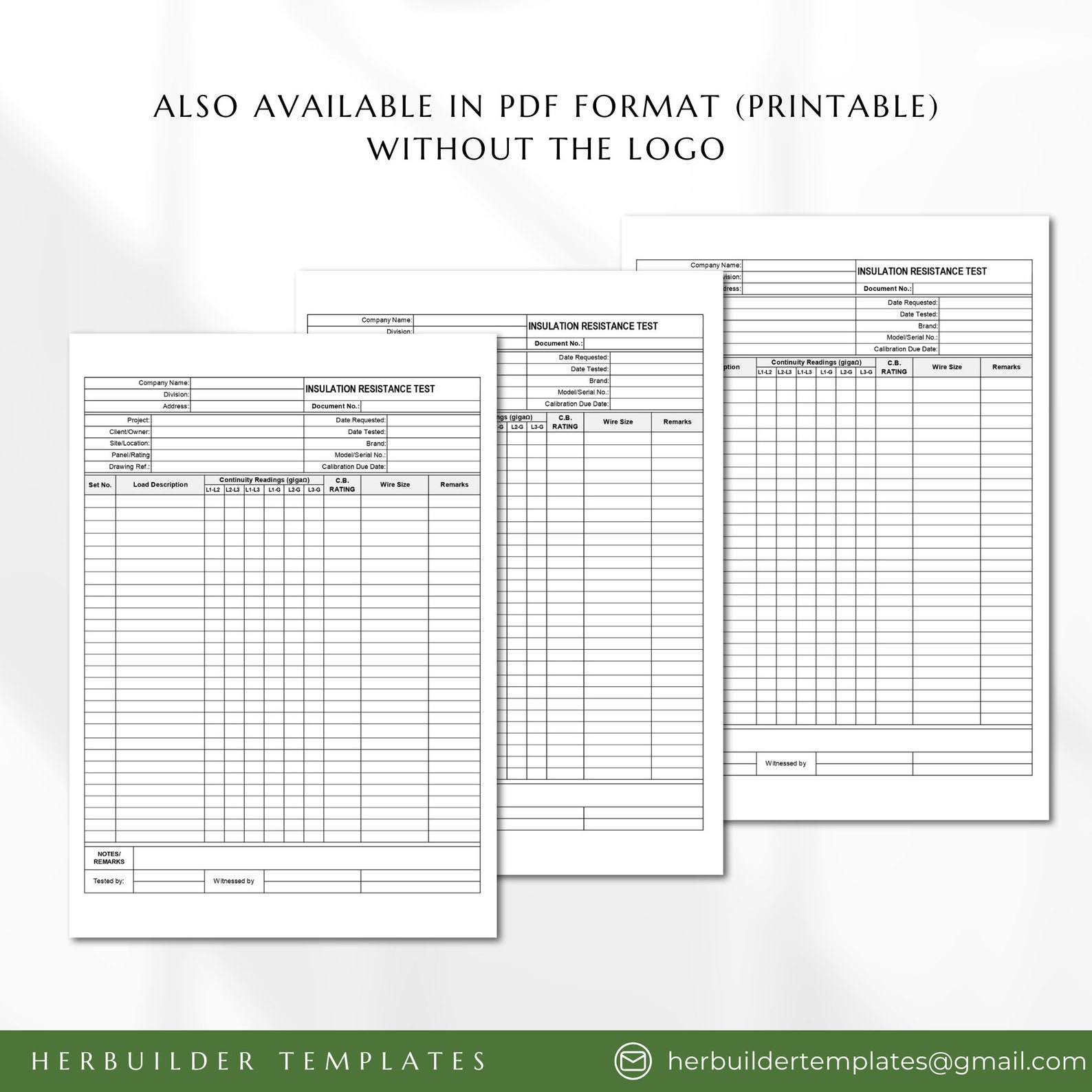 Insulation Resistance Test Form, Electrical Insulation Test, Electrical ...