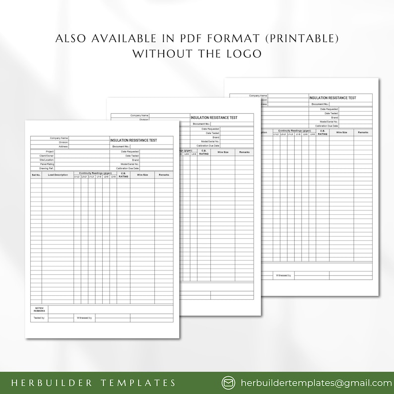 Insulation Resistance Test Form, Electrical Insulation Test, Electrical ...
