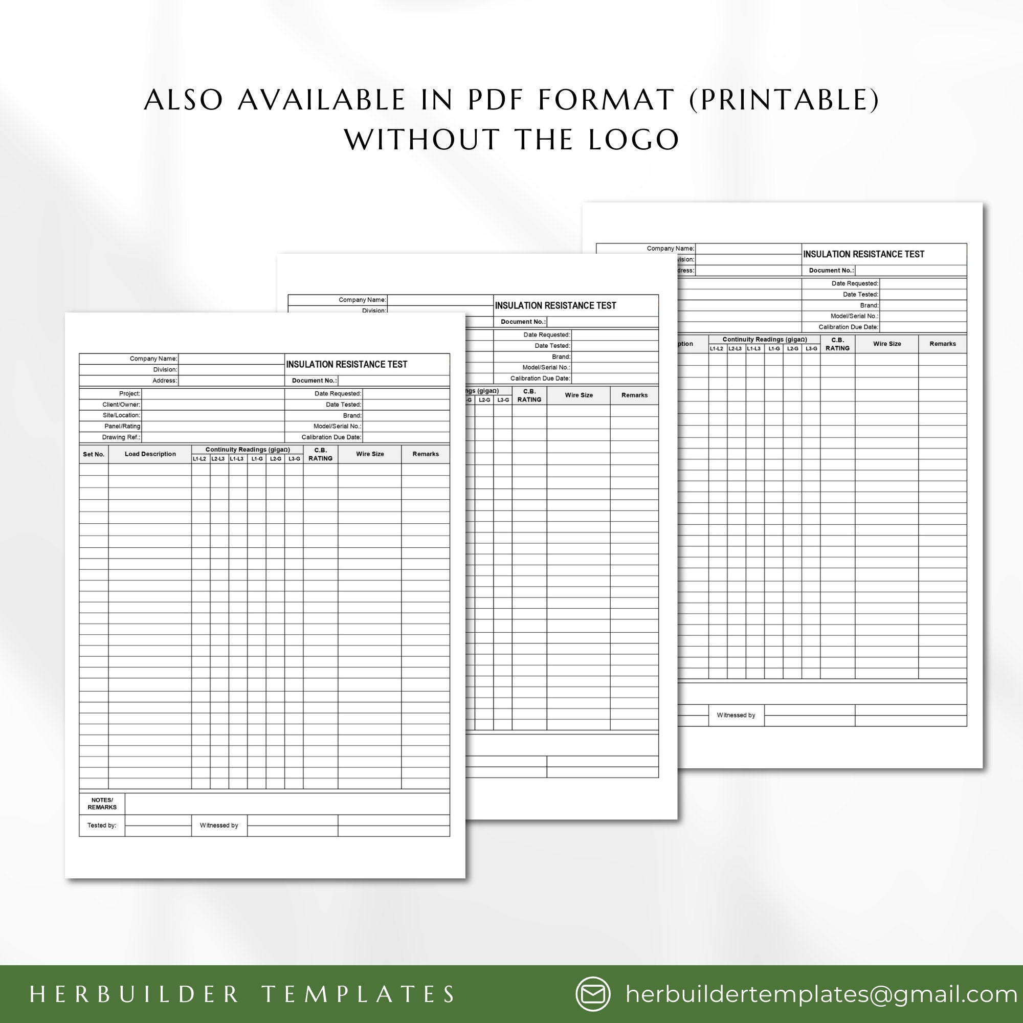 Insulation Resistance Test Form, Electrical Insulation Test, Electrical ...