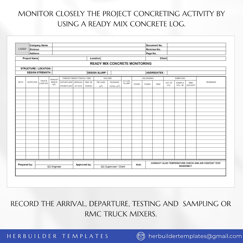 Ready Mix Concrete Monitoring Form, Concrete Pouring Monitoring Log ...