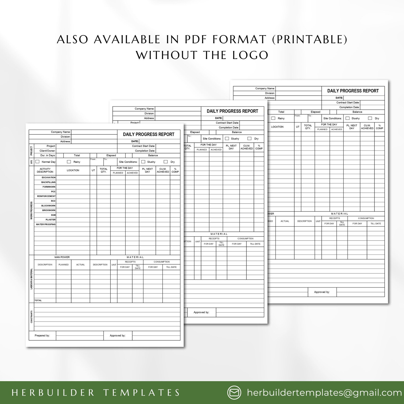 Construction Daily Progress Report Form, Daily Construction Work ...
