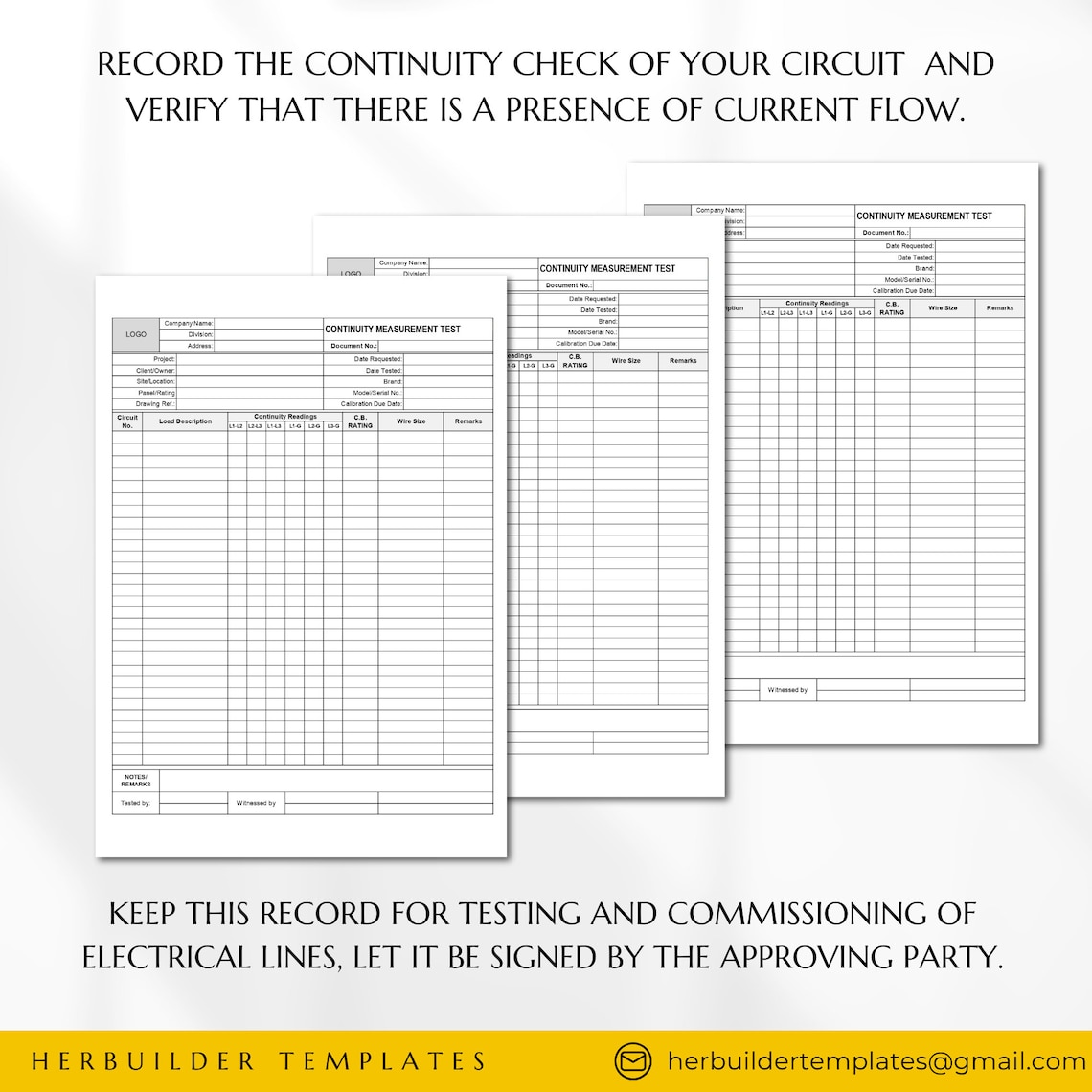 Continuity Test Form, Electrical Testing Template, Testing and ...