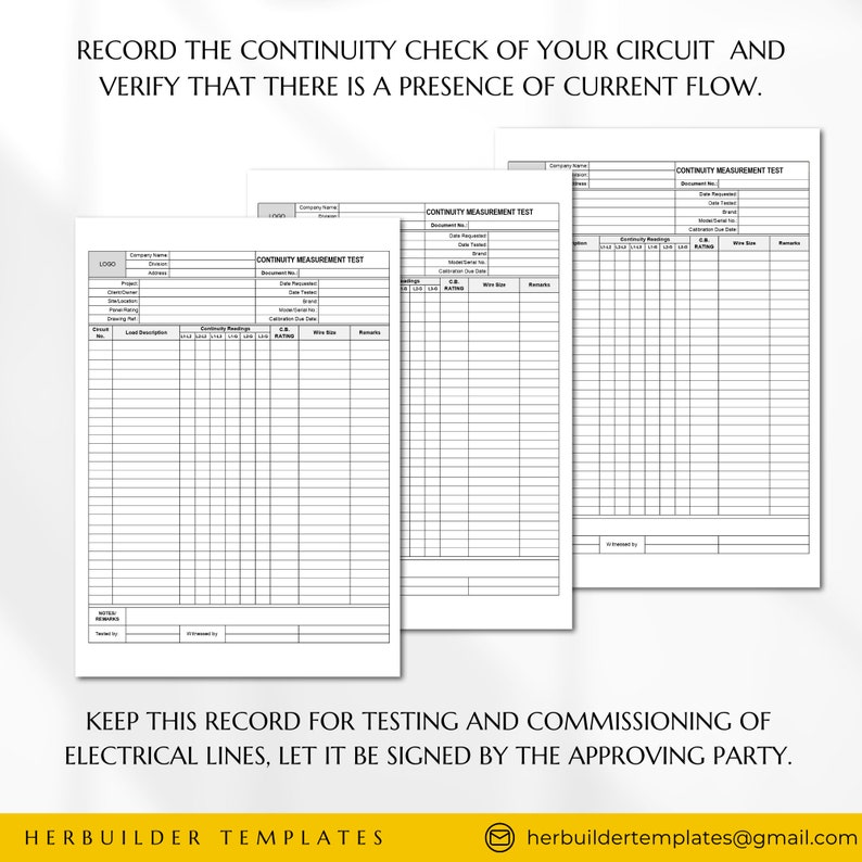 Continuity Test Form, Electrical Testing Template, Testing and ...