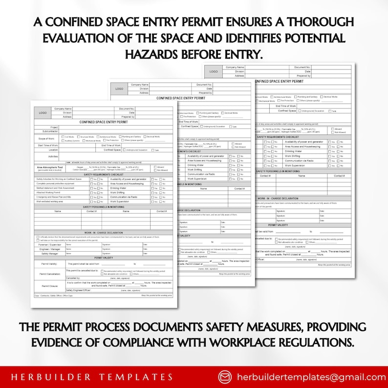 Confined Space Entry Permit, Safety Permit for Confined Space, Safety ...