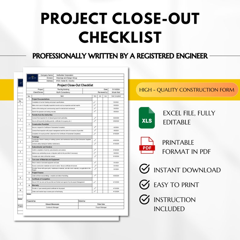 Project Close-out Checklist, Project Completion Form, Certificate of ...