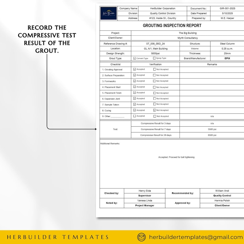 Grouting Inspection Report Form, Steel Structure Grouting, Grouting ...