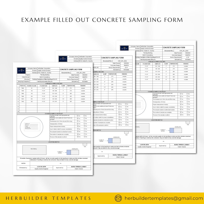 Concrete Sampling Form, Concrete Cylinder Sampling Template, Concrete ...