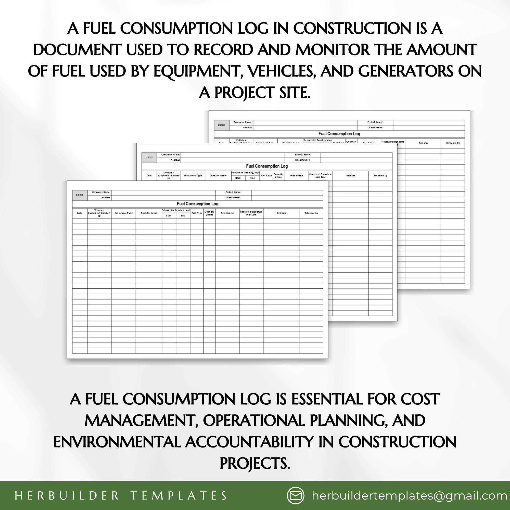 Fuel Consumption Log, Fuel Record Form, Fuel Withdrawal Monitoring Form ...