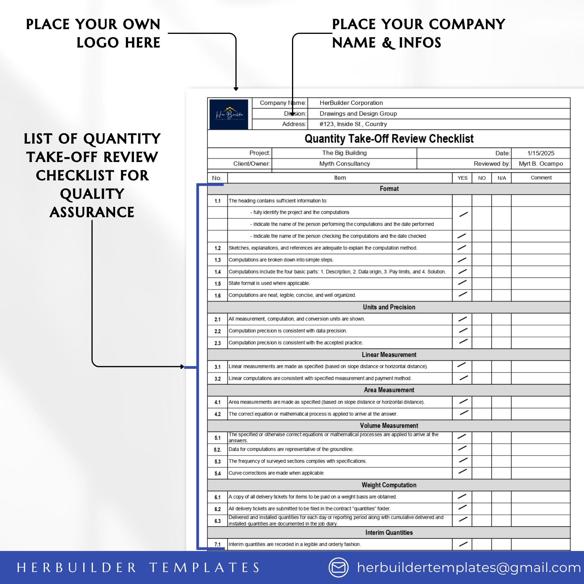 Quantity Take-off Review Checklist, Construction Materials Take-off ...