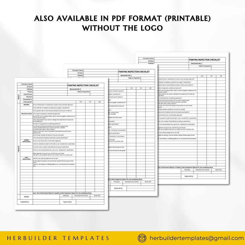 Painting Inspection Checklist Form, Architectural Painting Report ...