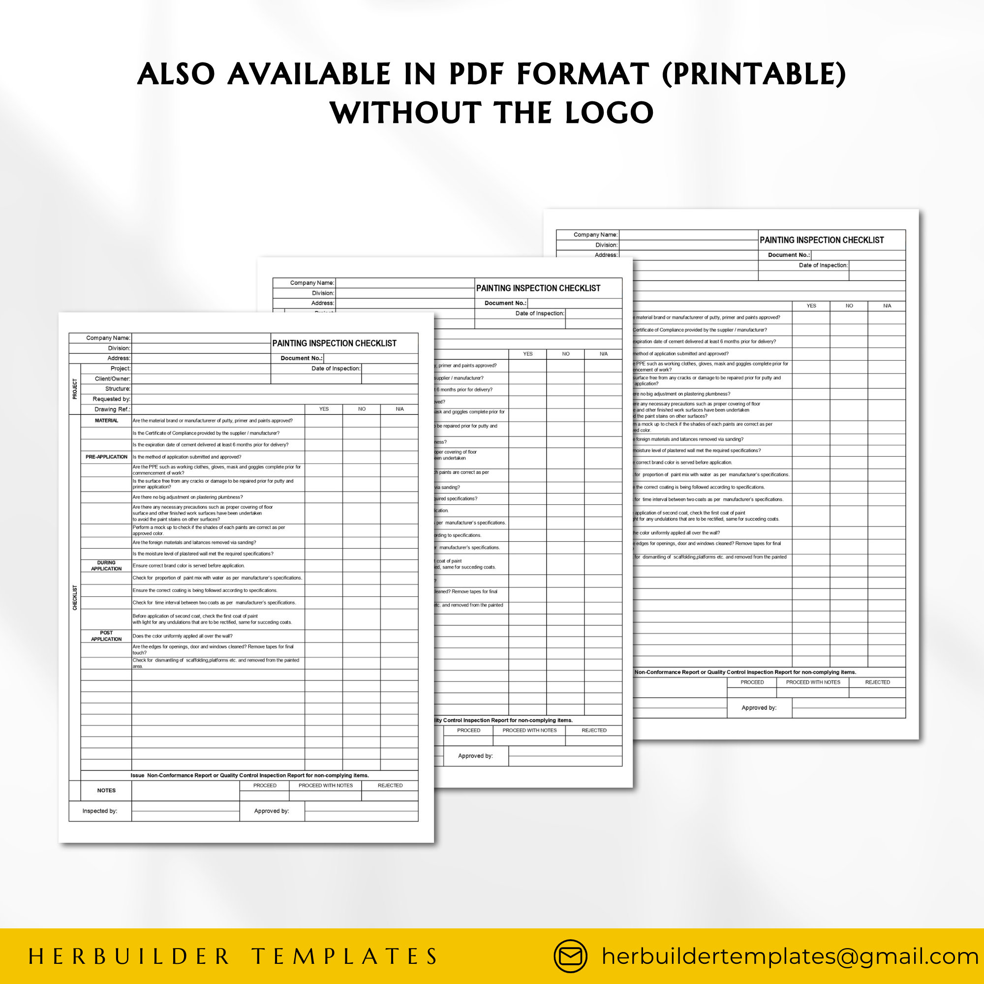 Painting Inspection Checklist Form, Architectural Painting Report ...
