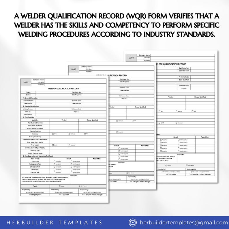 Welder Qualification Record Form, Welder's Test Record, Welder's ...