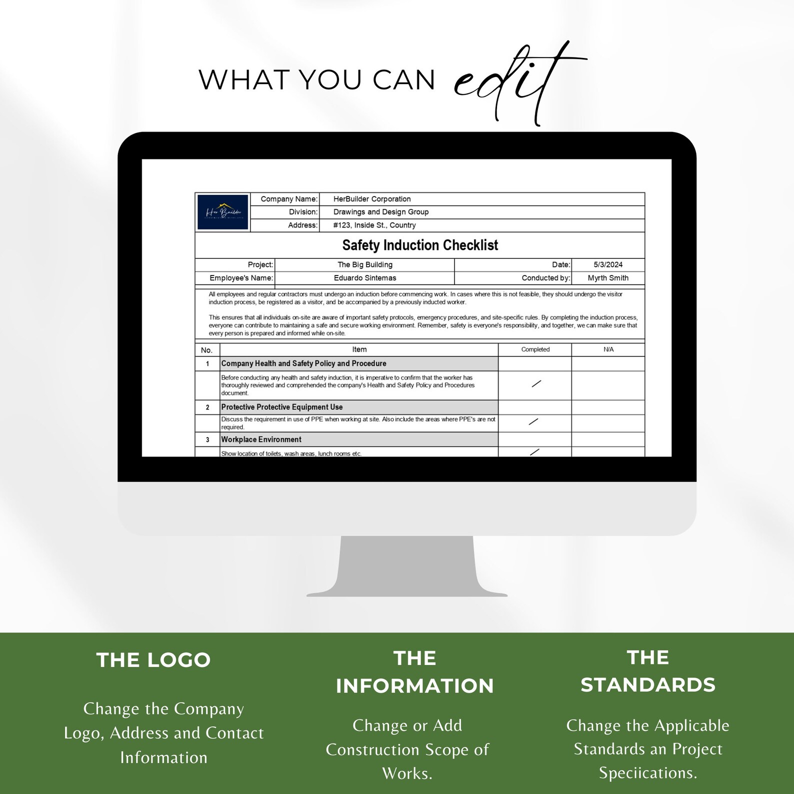 Construction Safety Induction Checklist, Safety Orientation Form ...