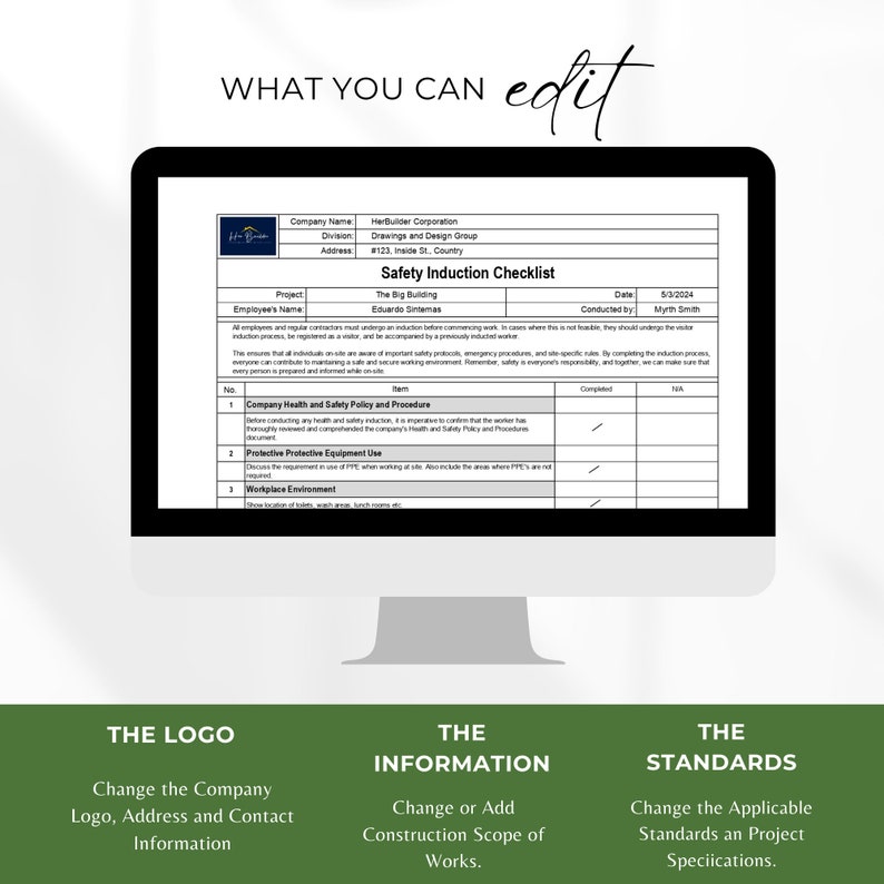 Construction Safety Induction Checklist, Safety Orientation Form ...