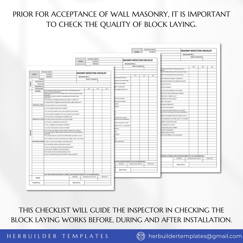 Masonry Inspection Checklist, Concrete Hollow Blocks Inspection, Block ...