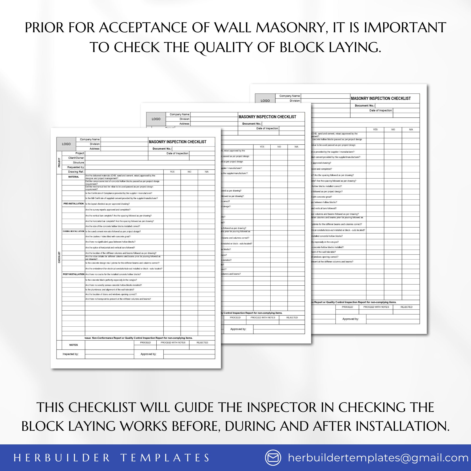 Masonry Inspection Checklist, Concrete Hollow Blocks Inspection, Block ...