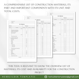 Construction Bill of Materials, Bill of Quantities, Material Quantity ...