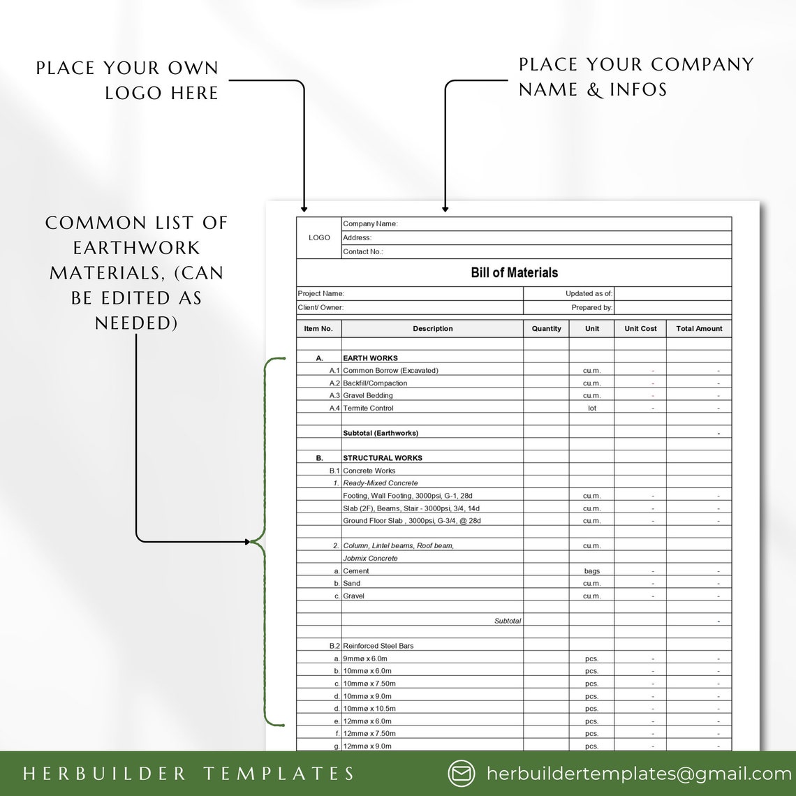 Construction Bill of Materials, Bill of Quantities, Material Quantity ...