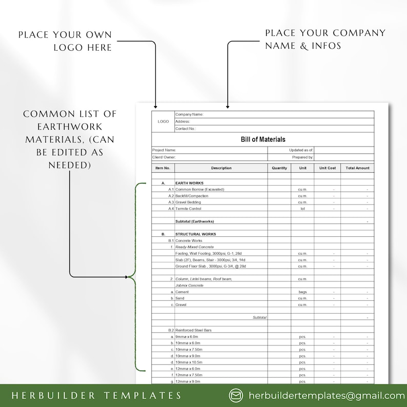 Construction Bill of Materials, Bill of Quantities, Material Quantity ...