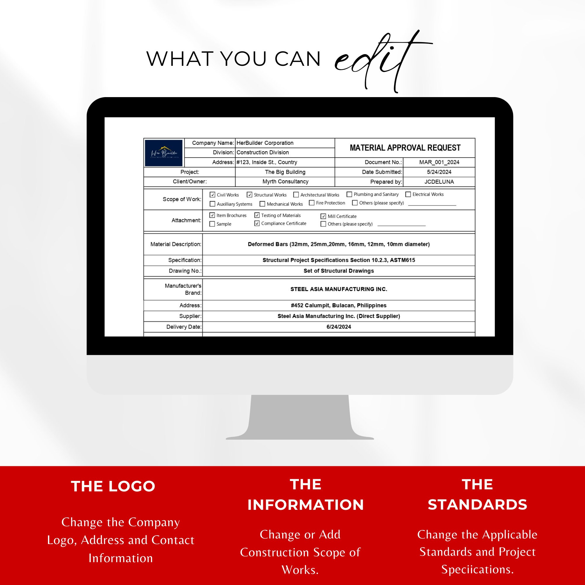Material Approval Request Form, Construction Material Approval Form ...