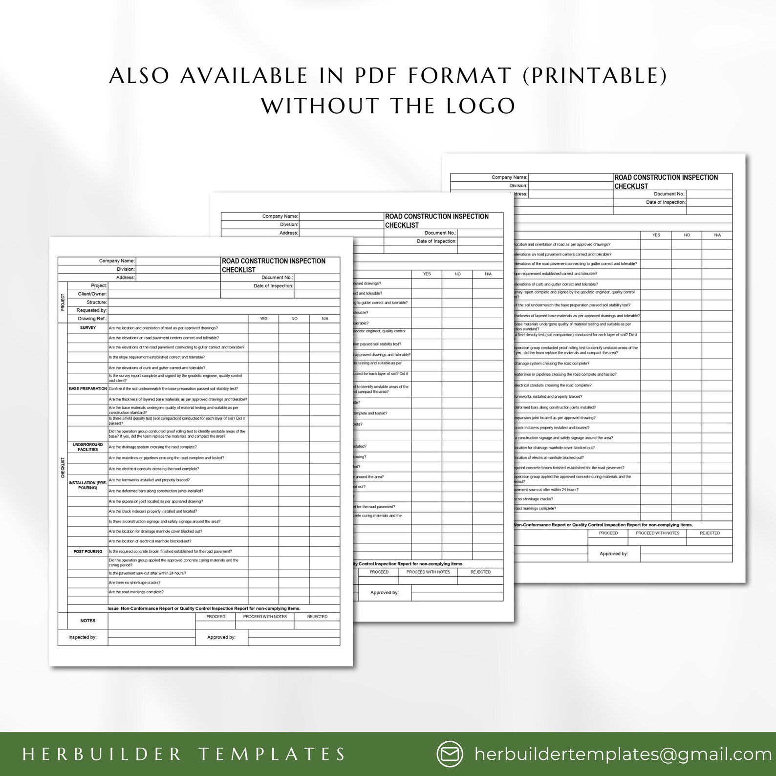 Road Construction Inspection Checklist, Pavement Inspection, Land Development Checklist, Road ...