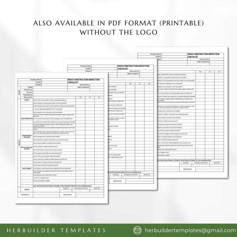 Road Construction Inspection Checklist, Pavement Inspection, Land Development Checklist, Road ...