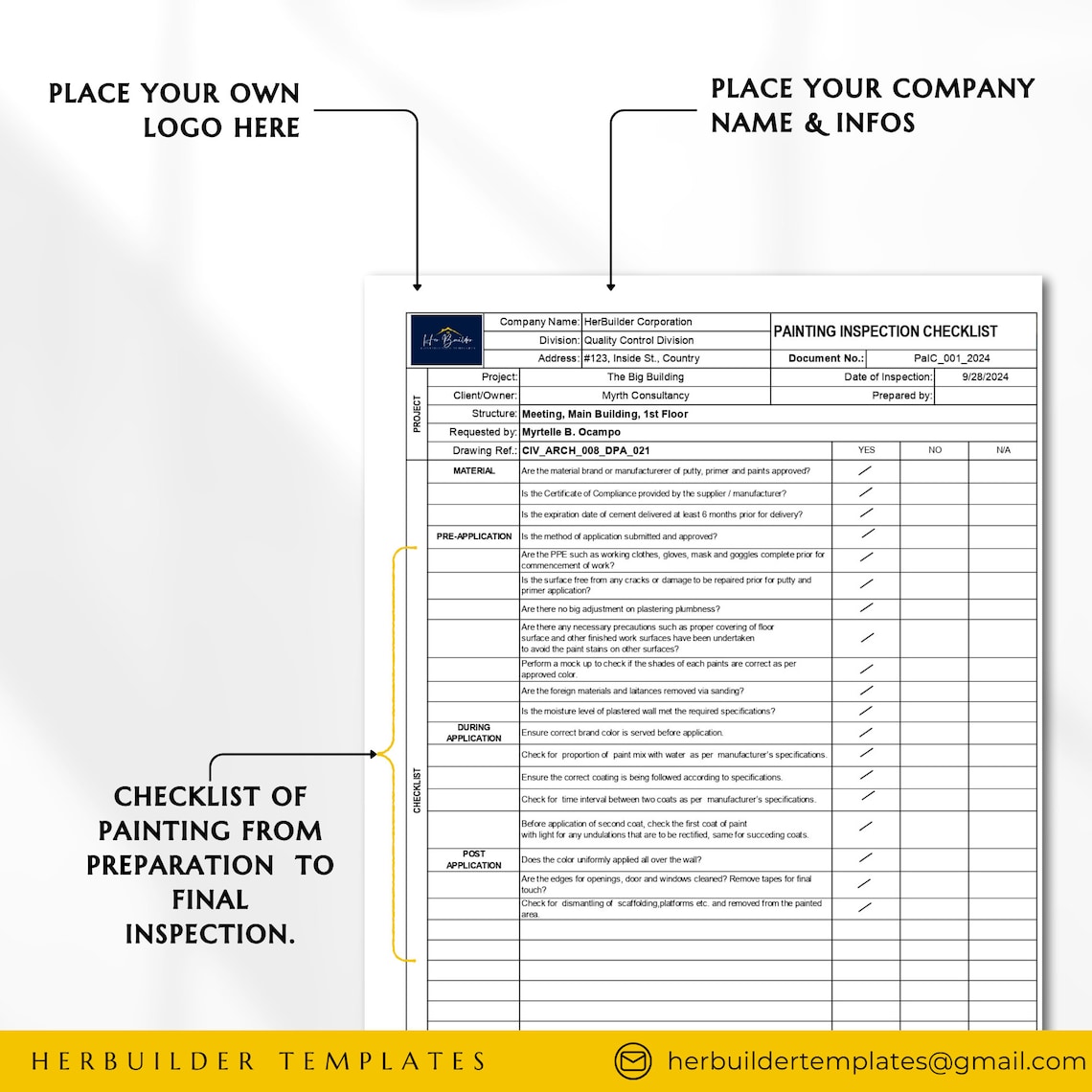 Painting Inspection Checklist Form, Architectural Painting Report ...