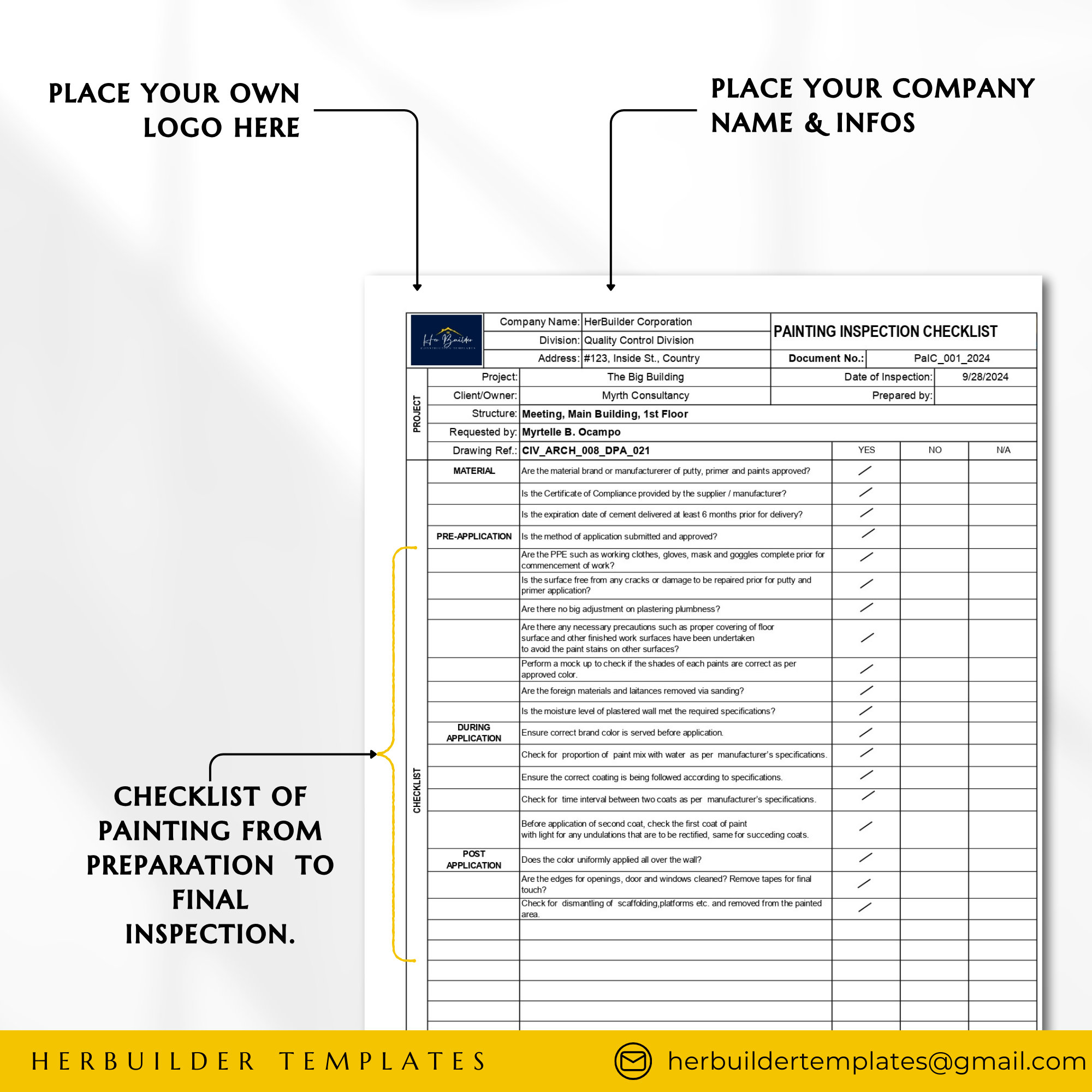 Painting Inspection Checklist Form, Architectural Painting Report ...