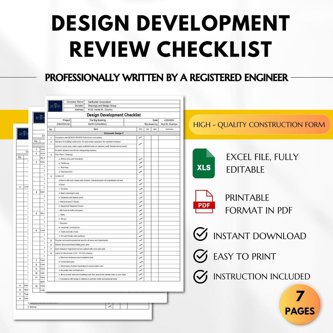 Design Development Review Checklist, Drawing Checklist, Design Progress ...
