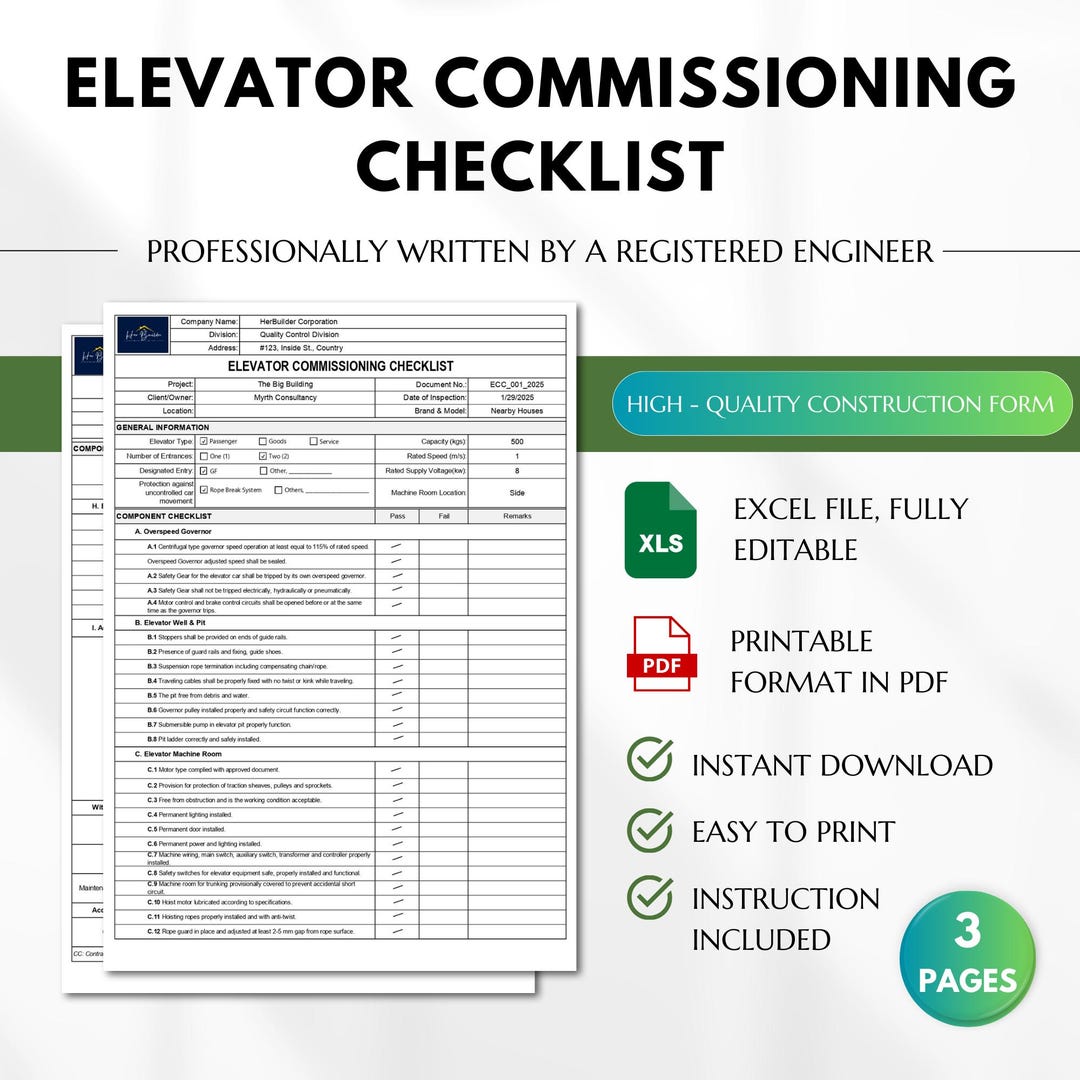 Elevator Commissioning Checklist, Lift Commissioning, Elevator ...