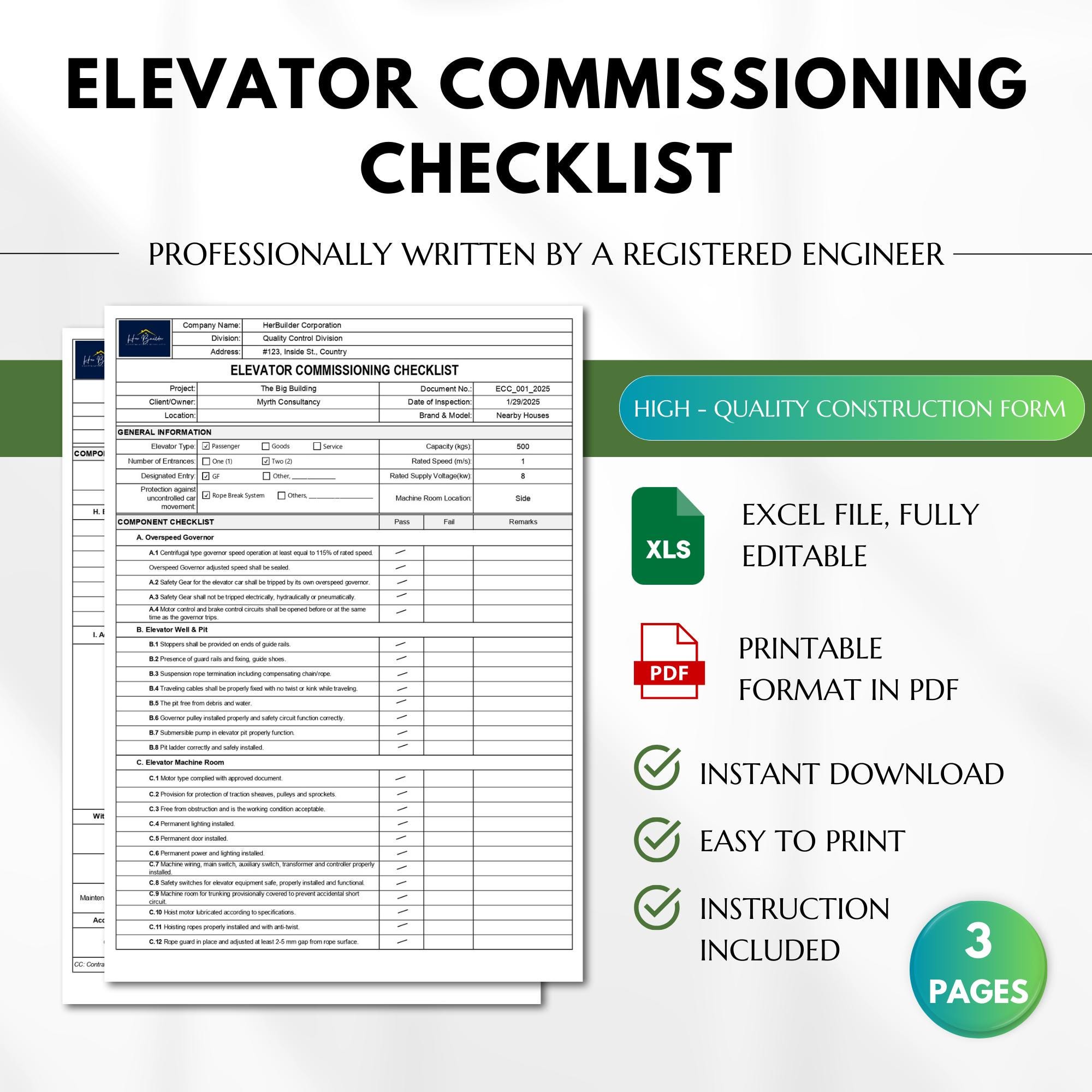 Elevator Commissioning Checklist, Lift Commissioning, Elevator ...