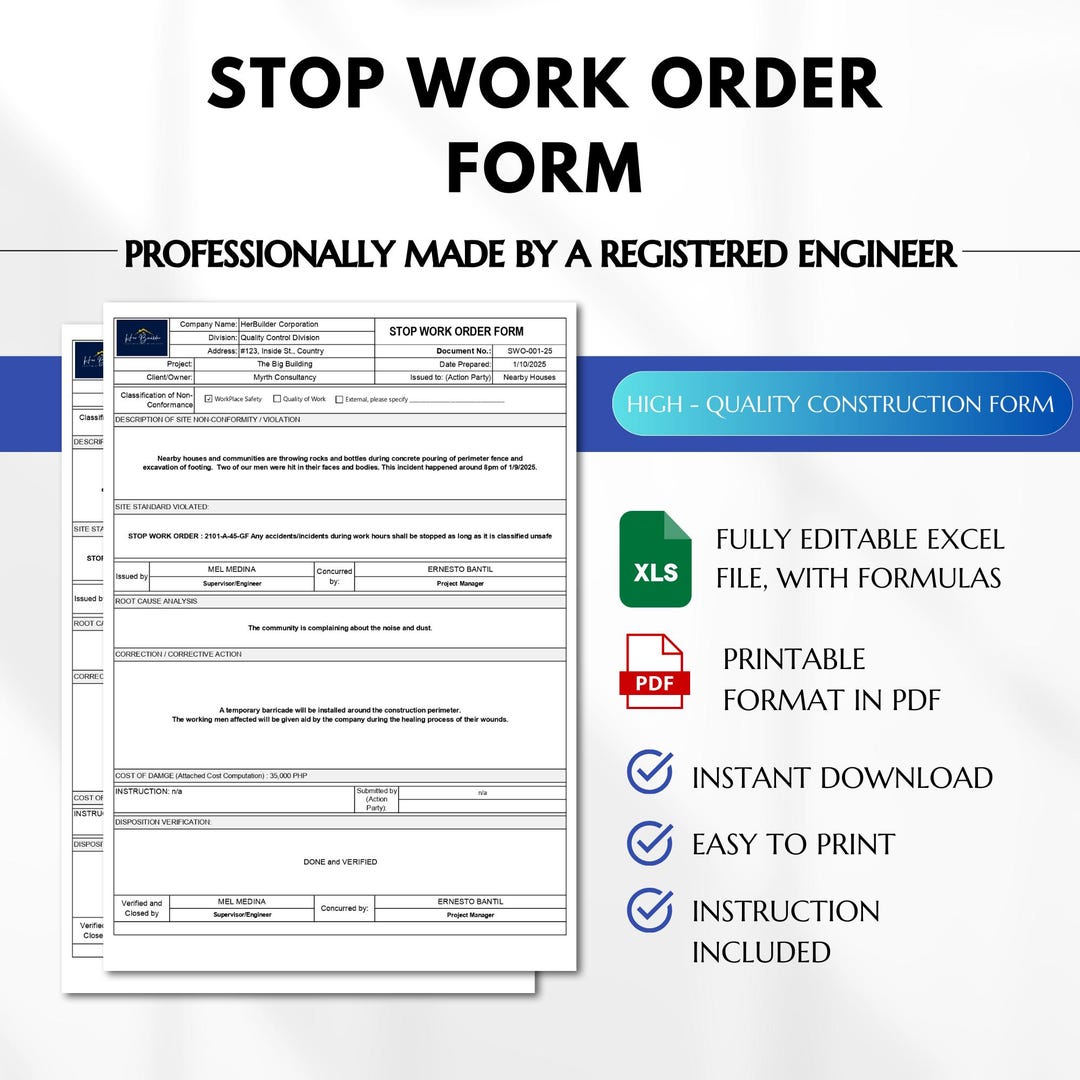 Stop Work Order Form, Construction Stop Work Order Form, Safety Form ...
