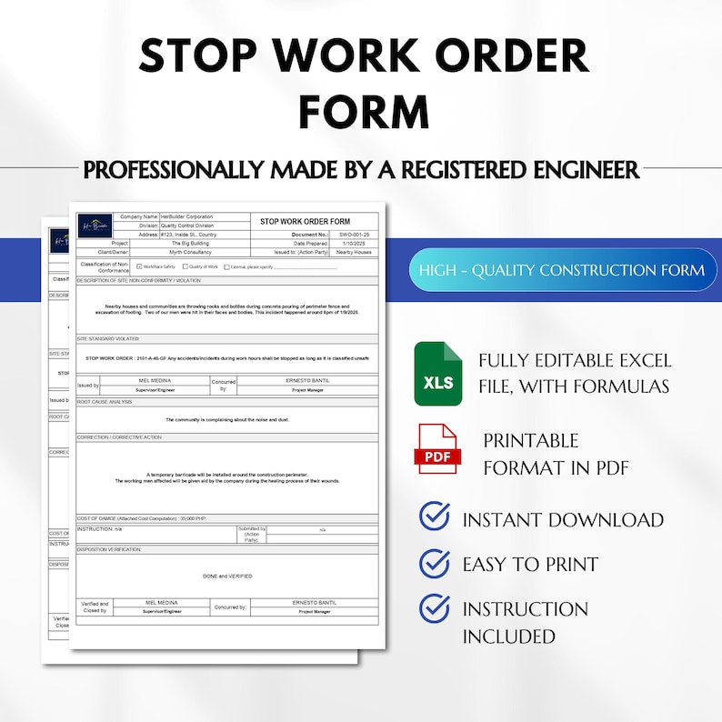 Stop Work Order Form, Construction Stop Work Order Form, Safety Form ...