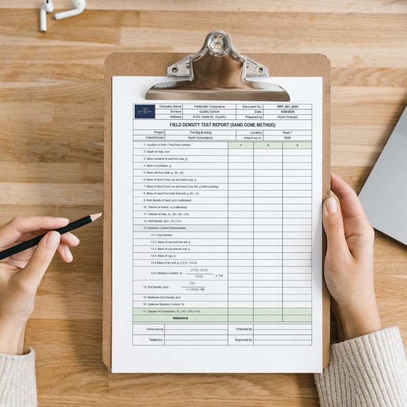 Field Density Test Report, Sand Cone Method Test, Soil Density ...