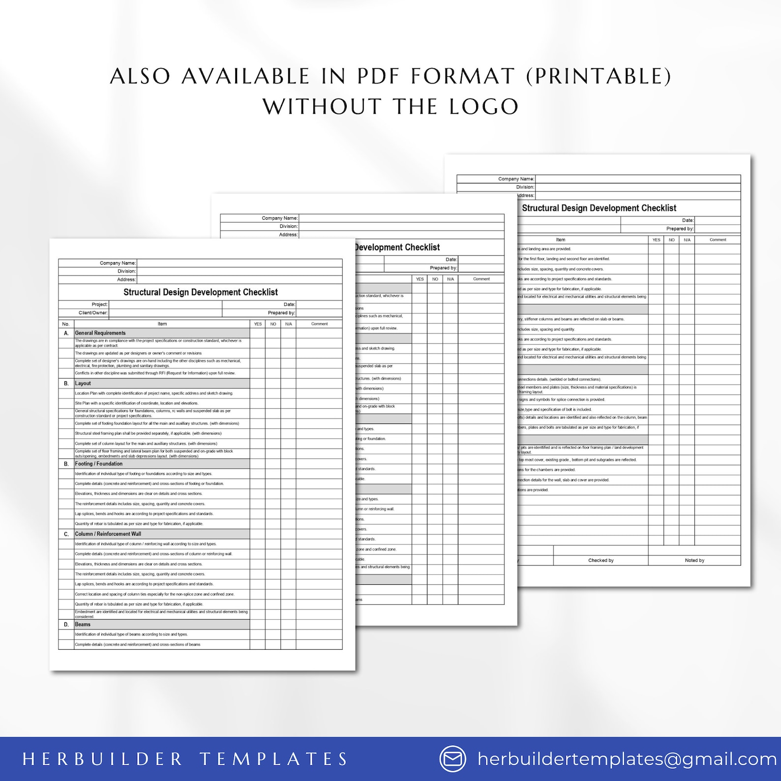 Structural Design Development Checklist, Drawing Checklist, Design ...