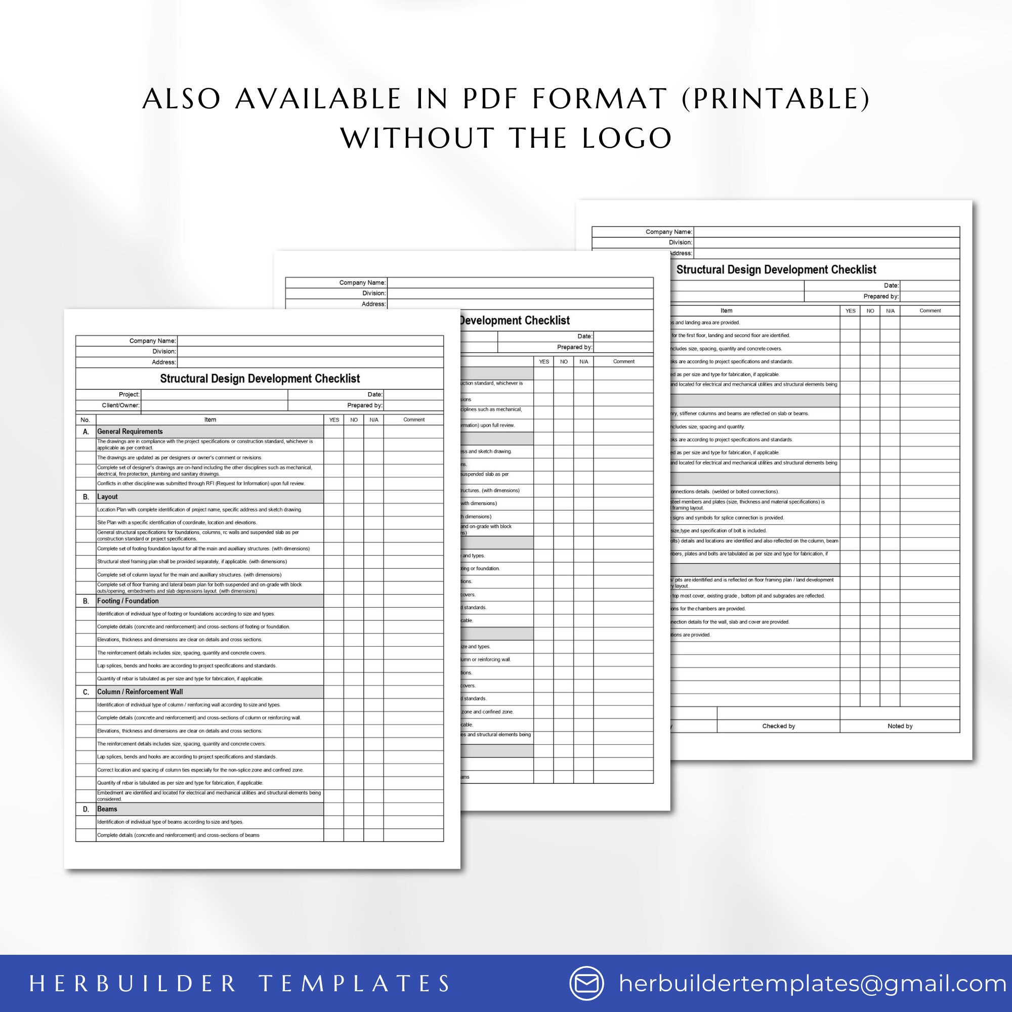 Structural Design Development Checklist, Drawing Checklist, Design ...